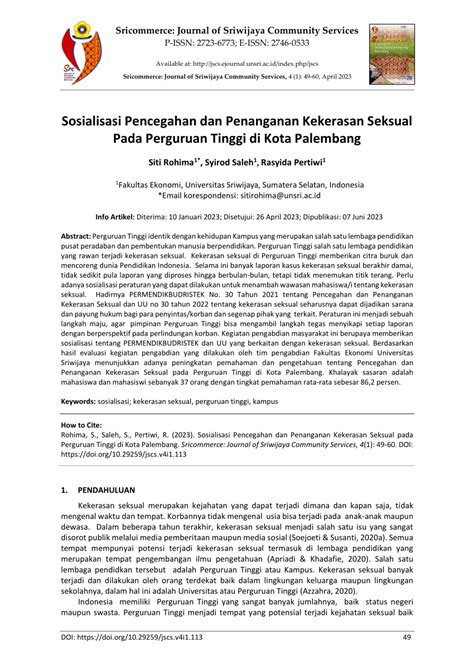 (PDF) Sosialisasi Pencegahan dan Penanganan Kekerasan Seksual Pada Perguruan Tinggi di Kota ...