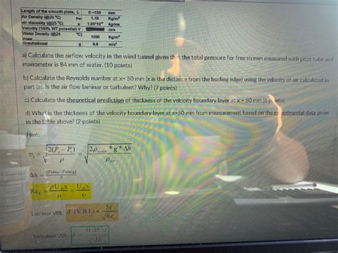 Solved Fluid Mechanics Lab Velocity Boundary Layers Chegg