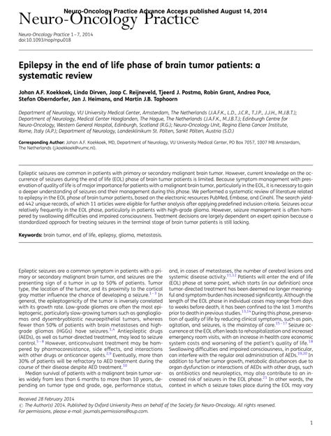 Pdf Epilepsy In The End Of Life Phase Of Brain Tumor Patients A