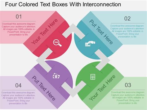 Dr Four Colored Text Boxes With Interconnection Flat Powerpoint Design Presentation PowerPoint