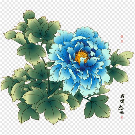 파란 모란 꽃 중국 중국어 회화 모란 모란 패턴 꽃 배열 기하학적 패턴 인공 꽃 Png Pngwing