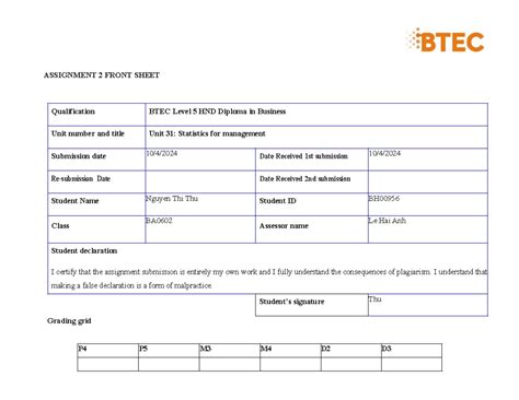 Coo Hai Anh P2 5esa Assignment 2 Front Sheet Qualification Btec Level 5 Hnd Diploma In