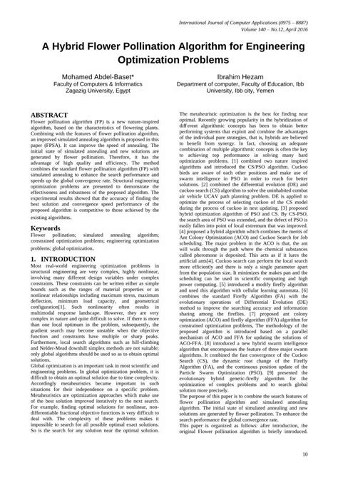 Pdf A Hybrid Flower Pollination Algorithm For Engineering