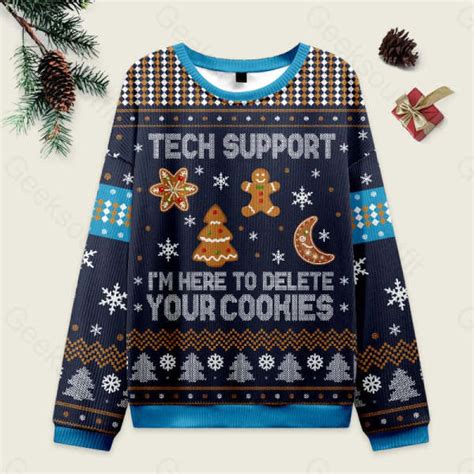 Geeksoutfit Tech Support Computer Programmer Blue Ugly Christmas Fuzzy