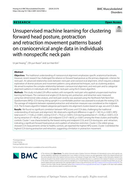 Pdf Unsupervised Machine Learning For Clustering Forward Head Posture