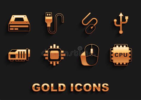 Set Processor With Cpu Usb Computer Mouse Video Graphic Card Optical Disc Drive And Cable