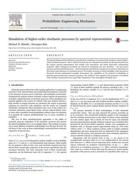 Simulation Of Higher Order Stochastic Processes By Spectral Representation Pdf Spectral