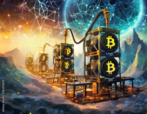 Surreal Depiction Of Cryptocurrency Mining In A Digital Landscape With Ethereal Energy Pulsing