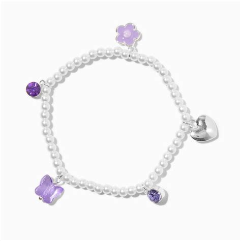 Purple Charm Pearl Beaded Stretch Bracelet Claires Us