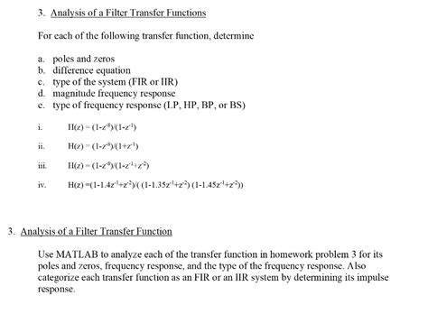 3 Analysis Of A Filter Transfer Functions For Each Chegg Com