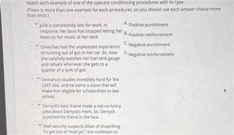solved match each example to one of the operant conditioning