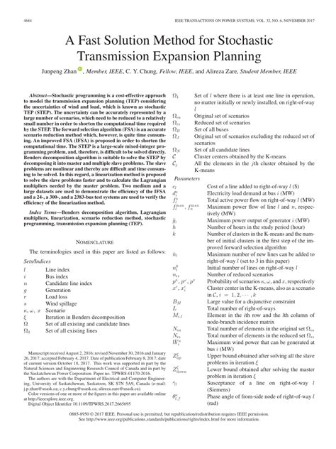 Pdf A Fast Solution Method For Stochastic Transmission Expansion Planning