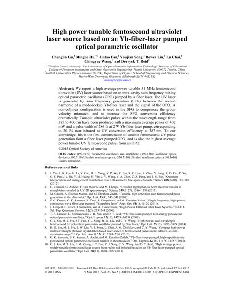 Pdf High Power Tunable Femtosecond Ultraviolet Laser Source Based On