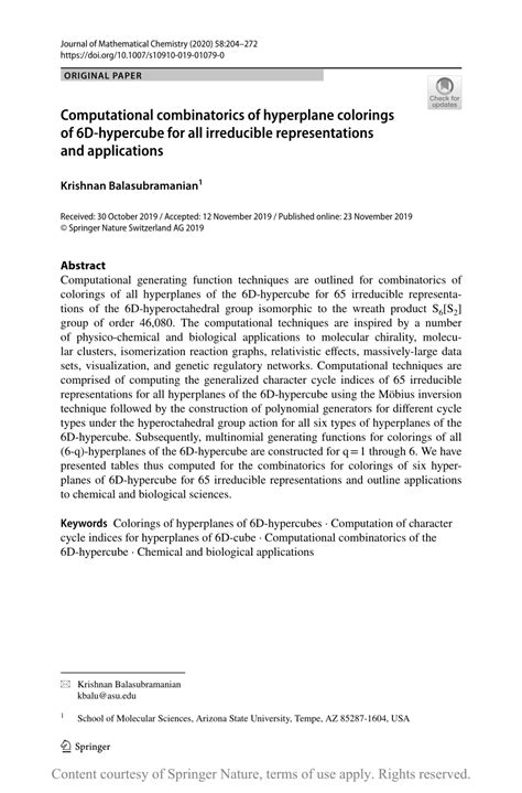 Computational Combinatorics Of Hyperplane Colorings Of 6d Hypercube For