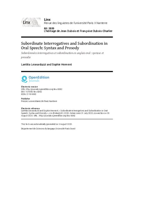 pdf subordinate interrogatives and subordination in oral speech
