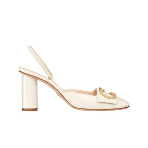 W 디올 세 디올 슬링백 펌프 화이트 페이턴트 카프스킨 Dior Kream