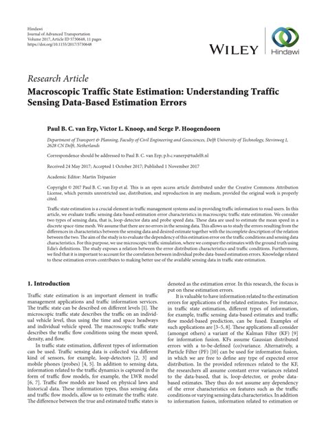 PDF Macroscopic Traffic State Estimation Understanding Traffic Sensing Data Based Estimation