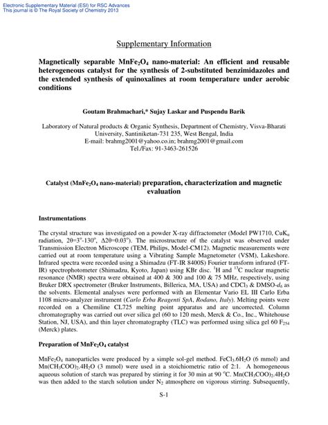 Pdf Magnetically Separable Mnfe2o4 Nano Material An Efficient And Reusable Heterogeneous