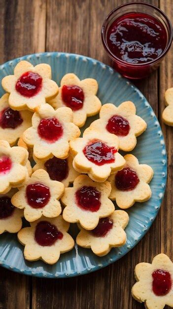 Flower Biscuits With Raspberry Jam Premium Ai Generated Image