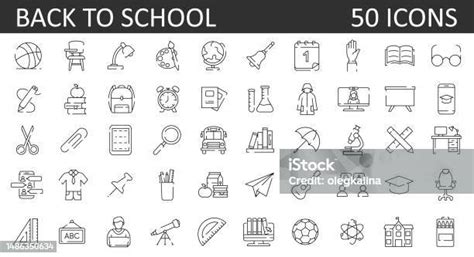 교육 및 학교로 돌아 가기 36 개의 개요 아이콘이 설정되었습니다 교육 대학 학습 공부 장비 및 도구 가방에 대한 스톡 벡터 아트 및 기타 이미지 Istock