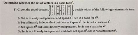 solved determine whether the set of vectors is a basis for