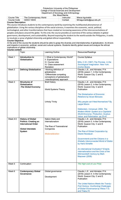 Contemp Geed 10043 Syllabus Warning Tt Undefined Function 32 Polytechnic University Of The