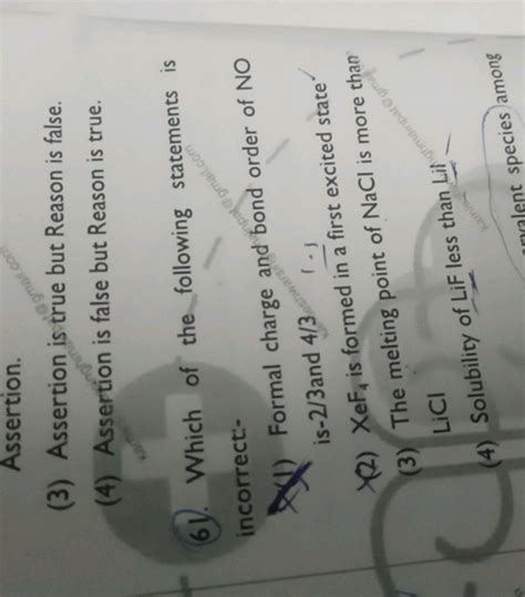 assertion 3 assertion is true but reason is false 4 assertion is fa