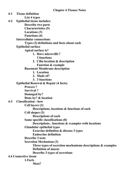Chapter 4 Tissues Notes