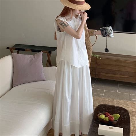 코디세트여름 오버핏 나시 셔츠롱스커트 세트 2k108002e