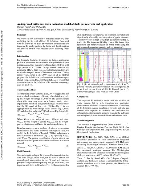 PDF An Improved Brittleness Index Evaluation Model Of Shale Gas Reservoir And Application
