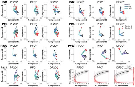 biplots of motor unit weights from the two motor neuron synergies in