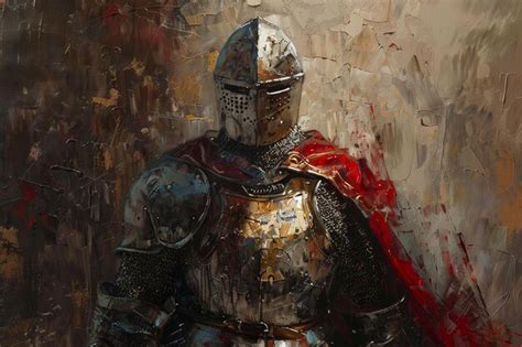 A Knight In A Suit Of Armor Stands In Front Of A Wall Premium Ai