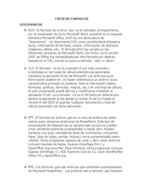 Tipos De Formatos De Archivos Pdf Microsoft Excel Formato De Archivo