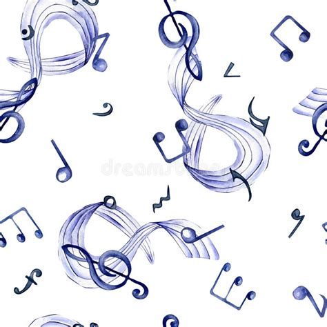 Musical Note Watercolor Seamless Pattern Treble Clef And Notes