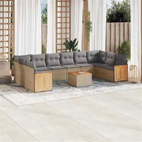 11 Piece Garden Sofa Set With Cushions Poly Rattan Vidaxl Beige And