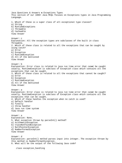 Exceptions Types Pdf Computer Science Software Development