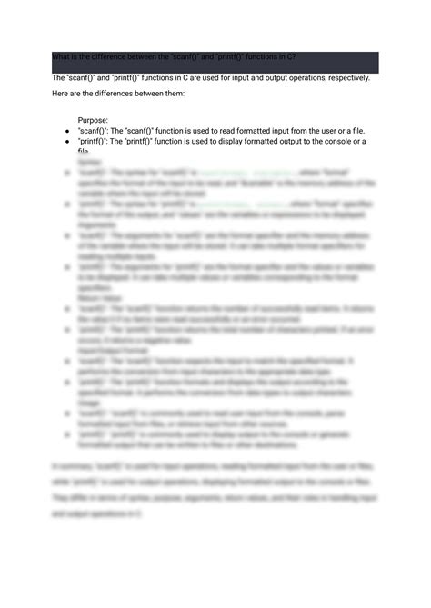 SOLUTION What Is The Difference Between The Scanf And Printf Functions In C Studypool