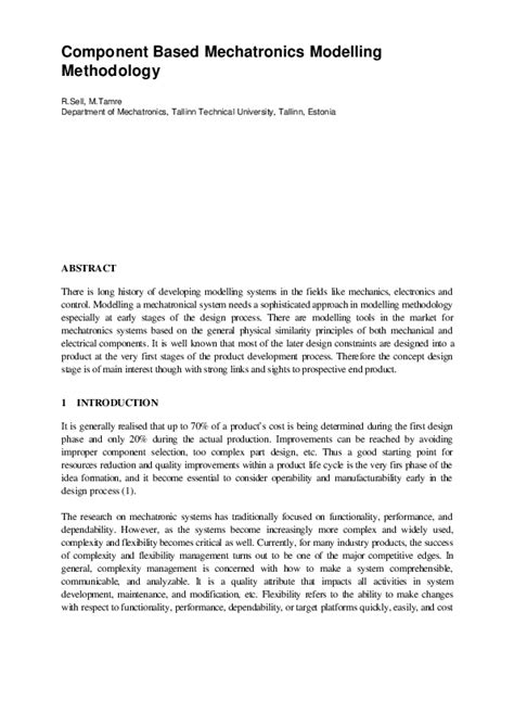 pdf component based mechatronics modelling methodology