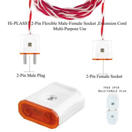 Hi Plasst Multipurpose Use Pin Flexible Male Female Socket Flat Wire Extension Cord For