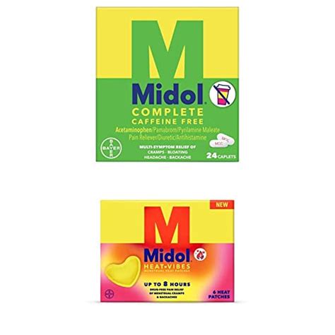 Midol Complete Caffeine Free Period Pain Relief 24 Count And Midol Heat
