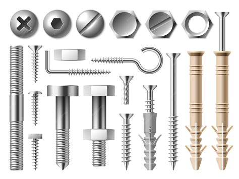 Premium Vector Realistic Steel Nut Metal 3d Fasteners Different Types