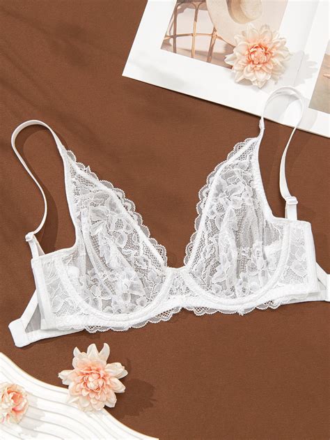 Deyllo Womens Sexy Lace Bra Non Padded Full Figue Underwire Support Push Up Bras Plunge Low Cut