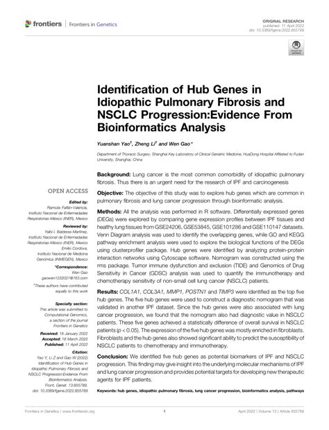 Pdf Identification Of Hub Genes In Idiopathic Pulmonary Fibrosis And