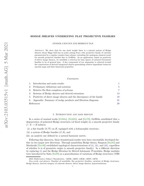 Pdf Hodge Sheaves Underlying Flat Projective Families