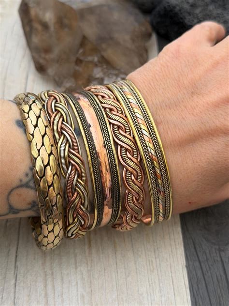 Handmade Mixed Metal Cuff Bracelet Braided Copper Bangle Etsy