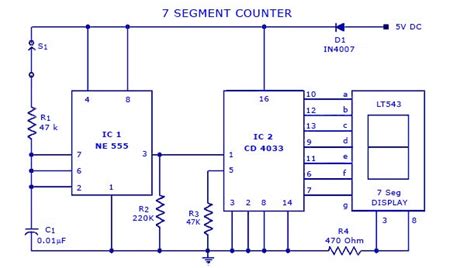 7 Segment Counter Display Circuit Using Ic 555 And Cd4033