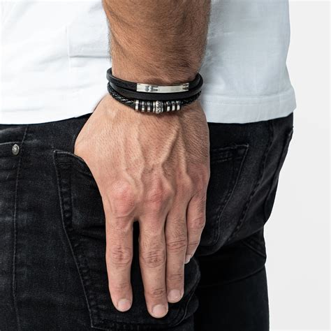 Serasar Leather Bracelet For Men Shine In Black Etsy