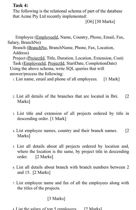 Solved Task 4 The Following Is The Relational Schema Of