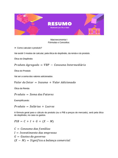 Formulário Macro I Pdf Produto Interno Bruto Dinheiro