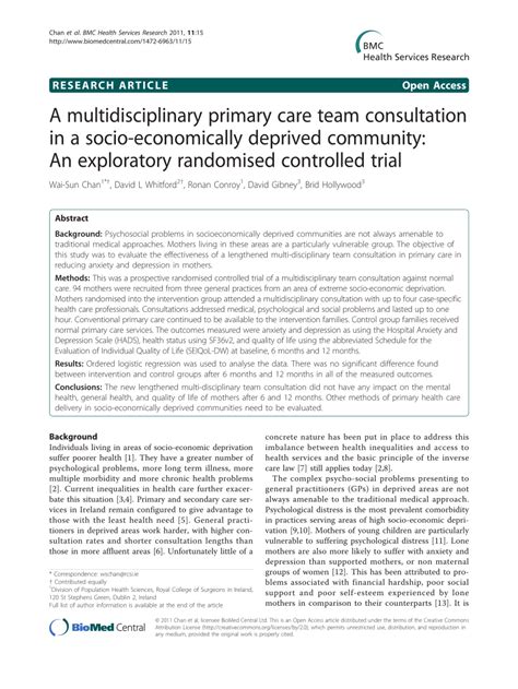 Pdf A Multidisciplinary Primary Care Team Consultation In A Socio